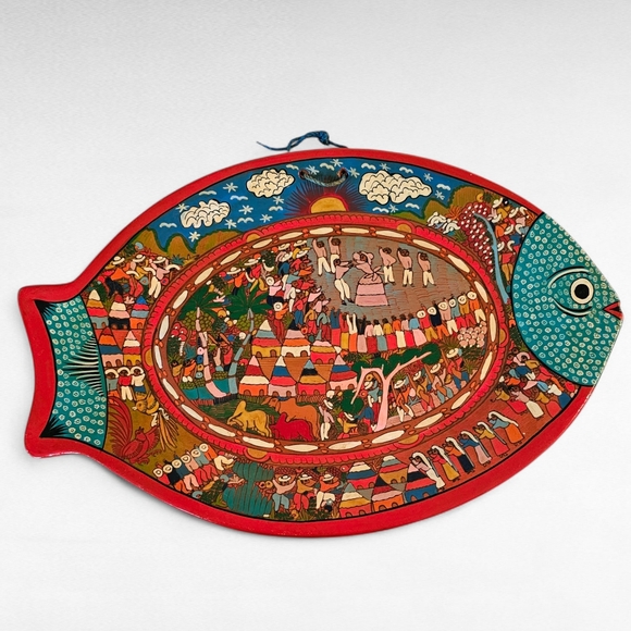 Accents | Mexican Folk Art Terra Cotta Hanging Fish Plate Decorated By ...